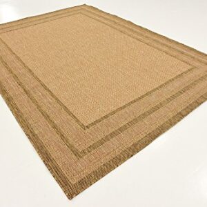 Unique Loom Outdoor Border Collection Area Rug - Multi Border (7' 1" x 10' Rectangle, Tan/ Light Brown)