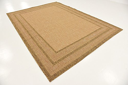 Unique Loom Outdoor Border Collection Area Rug - Multi Border (7' 1" x 10' Rectangle, Tan/ Light Brown)