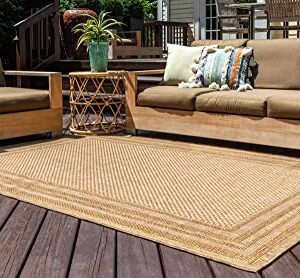 Unique Loom Outdoor Border Collection Area Rug - Multi Border (7' 1" x 10' Rectangle, Tan/ Light Brown)