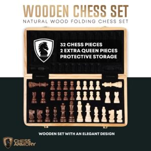 Chess Armory Wooden Chess Set with Free Online Chess Course - 15 Inch Portable Travel Chess Board Game for Adults and Kids - Home Use and Educational Chess School and Chess Club Tournaments