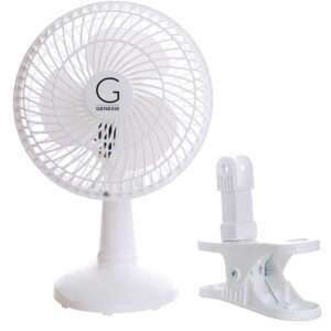 genesis 6-inch clip convertible table-top & clip fan two quiet speeds - ideal for the home, office, dorm, more off white