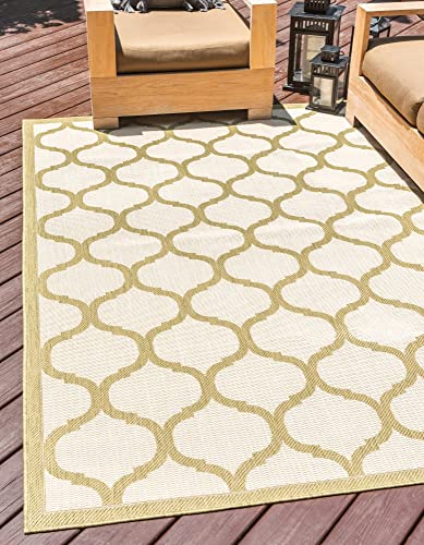 Unique Loom Outdoor Trellis Collection Area Rug - Moroccan (7' 1" x 10' Rectangle, Beige and Olive/ Beige)