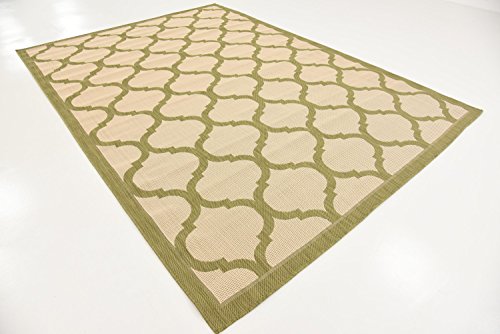 Unique Loom Outdoor Trellis Collection Area Rug - Moroccan (7' 1" x 10' Rectangle, Beige and Olive/ Beige)