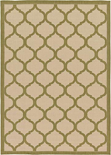 Unique Loom Outdoor Trellis Collection Area Rug - Moroccan (7' 1" x 10' Rectangle, Beige and Olive/ Beige)