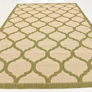 Unique Loom Outdoor Trellis Collection Area Rug - Moroccan (7' 1" x 10' Rectangle, Beige and Olive/ Beige)