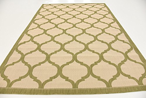 Unique Loom Outdoor Trellis Collection Area Rug - Moroccan (7' 1" x 10' Rectangle, Beige and Olive/ Beige)