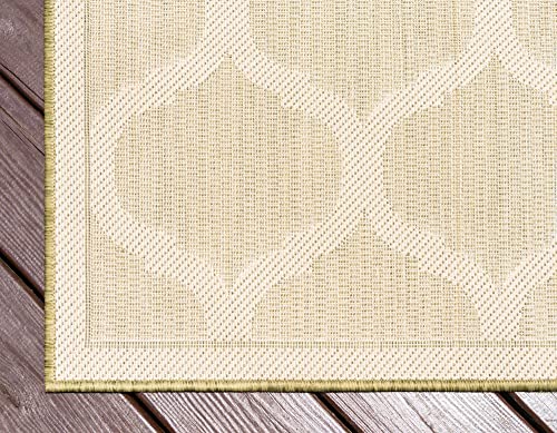 Unique Loom Outdoor Trellis Collection Area Rug - Moroccan (7' 1" x 10' Rectangle, Beige and Olive/ Beige)