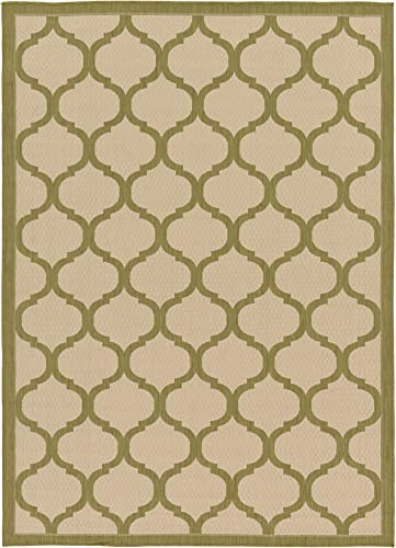 Unique Loom Outdoor Trellis Collection Area Rug - Moroccan (7' 1" x 10' Rectangle, Beige and Olive/ Beige)