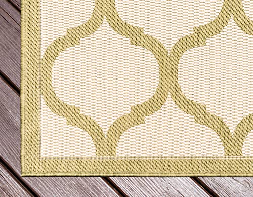 Unique Loom Outdoor Trellis Collection Area Rug - Moroccan (7' 1" x 10' Rectangle, Beige and Olive/ Beige)