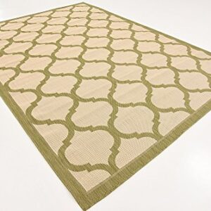 Unique Loom Outdoor Trellis Collection Area Rug - Moroccan (7' 1" x 10' Rectangle, Beige and Olive/ Beige)