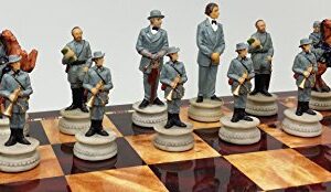 US American Civil War Generals Chess Set W/ 17" High Gloss Cherry & Burlwood Color Storage Board