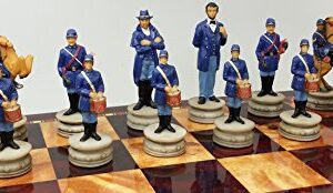 US American Civil War Generals Chess Set W/ 17" High Gloss Cherry & Burlwood Color Storage Board