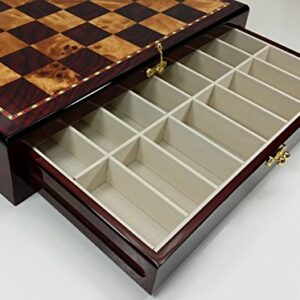 US American Civil War Generals Chess Set W/ 17" High Gloss Cherry & Burlwood Color Storage Board