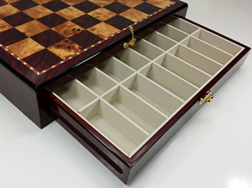 US American Civil War Generals Chess Set W/ 17" High Gloss Cherry & Burlwood Color Storage Board