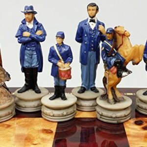 US American Civil War Generals Chess Set W/ 17" High Gloss Cherry & Burlwood Color Storage Board