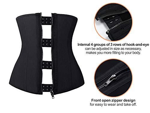 YIANNA Latex Waist Trainer Corsets Zipper Underbust Sport Girdle Hourglass Body Shaper for Women, YA2219-Black-S