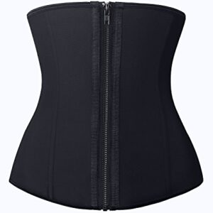 YIANNA Latex Waist Trainer Corsets Zipper Underbust Sport Girdle Hourglass Body Shaper for Women, YA2219-Black-S