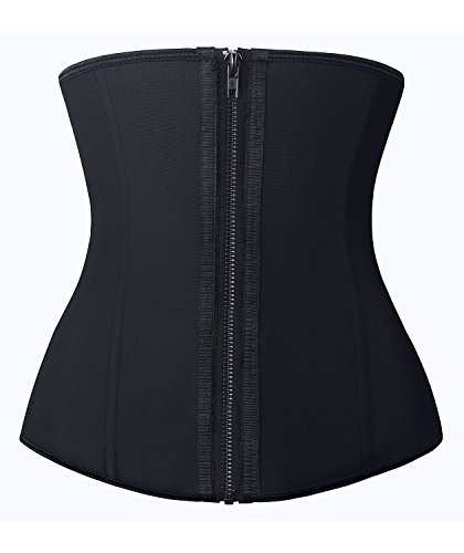 YIANNA Latex Waist Trainer Corsets Zipper Underbust Sport Girdle Hourglass Body Shaper for Women, YA2219-Black-S