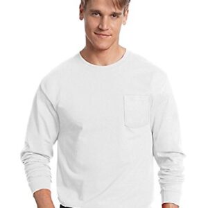 Hanes Tagless Men`s Long-Sleeve T-Shirt with Pocket White