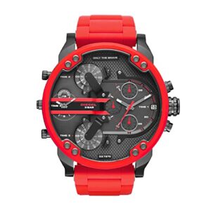 diesel men's 57mm mr. daddy 2.0 quartz stainless steel and silicone chronograph watch, color: gunmetal, red (model: dz7370)