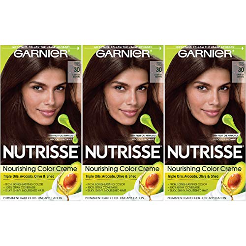 Garnier Nutrisse Nourishing Hair Color Creme, 30 Darkest Brown (Sweet Cola), 3 Count (Packaging May Vary)