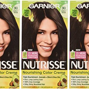 Garnier Nutrisse Nourishing Hair Color Creme, 30 Darkest Brown (Sweet Cola), 3 Count (Packaging May Vary)