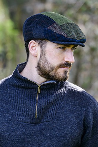 Mucros Men's Flat Cap Patchwork 100% Wool Made in Ireland Small