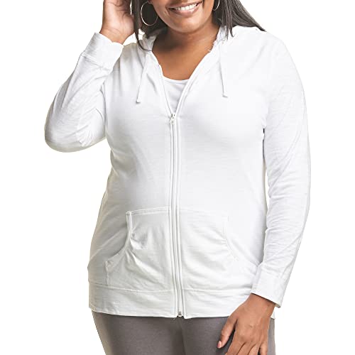 Just My Size Women's Full Zip Jersey Hoodie, White, 5X