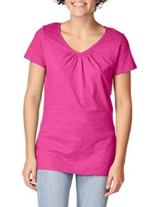 hanes women's shirts, slub cotton shirred v-neck tee, cotton t-shirts for women, women’s tee shirts