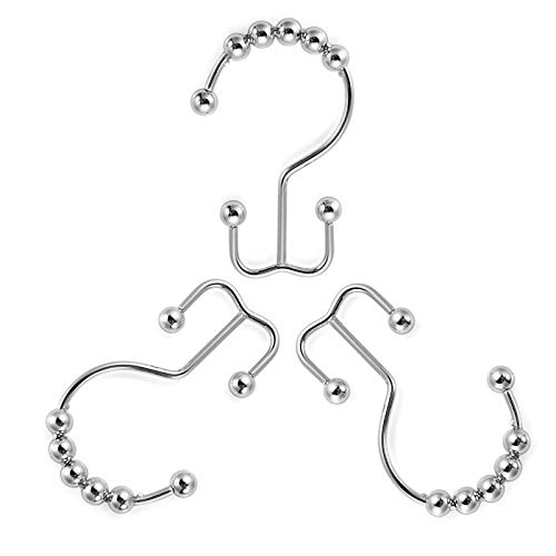 Amazer Shower Curtain Hooks Rings, Rust-Resistant Stainless Steel Double Shower Curtain Hooks, Shower Hooks for Shower Curtain and Liner Bathroom, Set of 12, Chrome