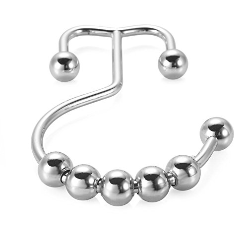 Amazer Shower Curtain Hooks Rings, Rust-Resistant Stainless Steel Double Shower Curtain Hooks, Shower Hooks for Shower Curtain and Liner Bathroom, Set of 12, Chrome