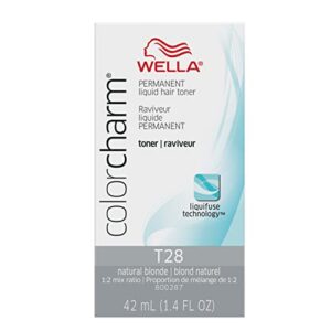 wella colorcharm hair toner, neutralize brass with liquifuse technology, t28 natural blonde, 1.4 oz