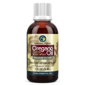 amazing herbs pure oregano essential oil - 100% pure oregano oil, steam distilled, alcohol free, gluten free - 1 fl oz