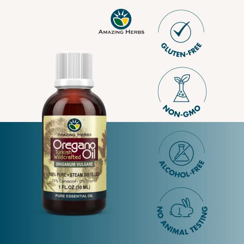 Amazing Herbs Pure Oregano Essential Oil - 100% Pure Oregano Oil, Steam Distilled, Alcohol Free, Gluten Free - 1 Fl Oz