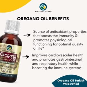 Amazing Herbs Pure Oregano Essential Oil - 100% Pure Oregano Oil, Steam Distilled, Alcohol Free, Gluten Free - 1 Fl Oz