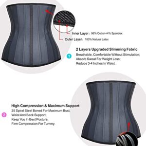 YIANNA Waist Trainer for Women Tummy Control Underbust 25 Steel Boned Sports Fitness Workout Hourglass Body Shaper, (Black,L)