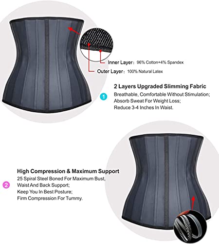 YIANNA Waist Trainer for Women Tummy Control Underbust 25 Steel Boned Sports Fitness Workout Hourglass Body Shaper, (Black,L)