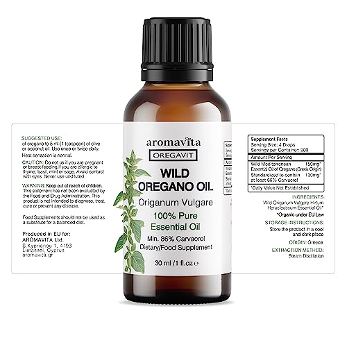 OREGAVIT 100% Pure Wild Greek Oregano Oil . Food Grade Quality. Certified. (1 FL.OZ/30ML),100% Pure & Natural Essential Oil of Oregano. Lat: Origanum vulgare