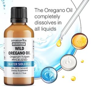 AROMAVITA Oregavit Water Soluble Wild Oregano Oil–Digestive, Immune Support, Respiratory Health, Natural Vegan Dietary Supplement–Mouthwash, for Healthy Gums-Soothe Sore Throats and Boost Immunity