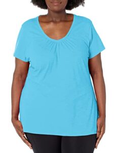 just my size womens slub jersey short sleeve shirred v-neck t-shirt fashion t shirts, process blue, 2x us