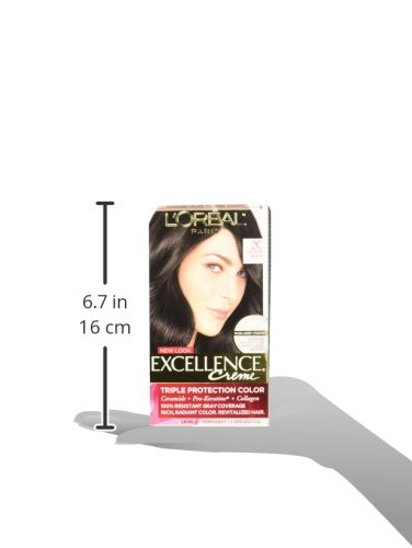 L'Oreal Paris Excellence Creme Permanent Hair Color, 2C Luscious Black, 100 percent Gray Coverage Hair Dye, Pack of 1