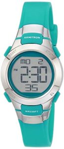 armitron sport women's 45/7012tel digital chronograph teal resin strap watch, 27mm, teal/silver