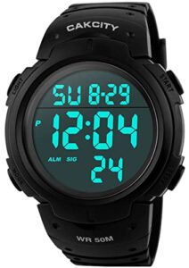 cakcity mens digital sports watch led screen large face military watches for men waterproof stopwatch alarm simple army watch