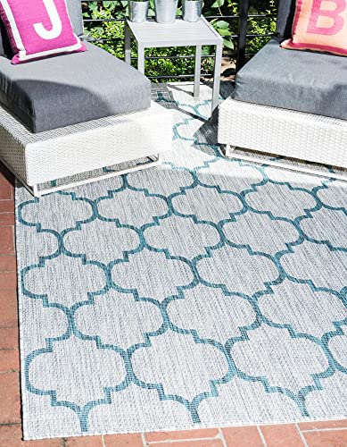 Unique Loom Outdoor Trellis Collection Area Rug (7' 1" x 10' Rectangle, Gray/ Ivory)