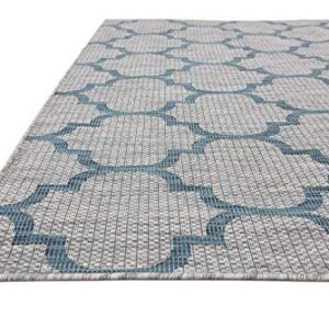 Unique Loom Outdoor Trellis Collection Area Rug (7' 1" x 10' Rectangle, Gray/ Ivory)