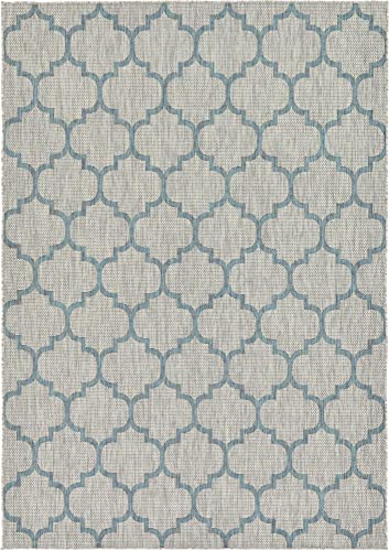 Unique Loom Outdoor Trellis Collection Area Rug (7' 1" x 10' Rectangle, Gray/ Ivory)