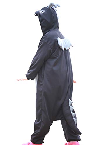 Lifeye Men Women Black Dragon Pajamas Animal Cosplay Costume With Horns Black Size XL