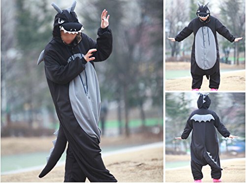 Lifeye Men Women Black Dragon Pajamas Animal Cosplay Costume With Horns Black Size XL