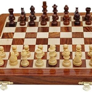 BCBESTCHESS Set, Premium Quality, Handcrafted Rosewood Unique Chess Board Set, Foldable Secure Storage for Magnetic Pieces with Extra Queens, Chess Set for Kids and Adults, Brown(12x12 Inches)