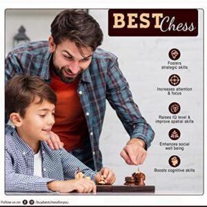 BCBESTCHESS Set, Premium Quality, Handcrafted Rosewood Unique Chess Board Set, Foldable Secure Storage for Magnetic Pieces with Extra Queens, Chess Set for Kids and Adults, Brown(12x12 Inches)